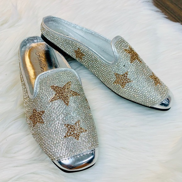 Shoes | Silver Rhinestoned Star Mule | Poshmark